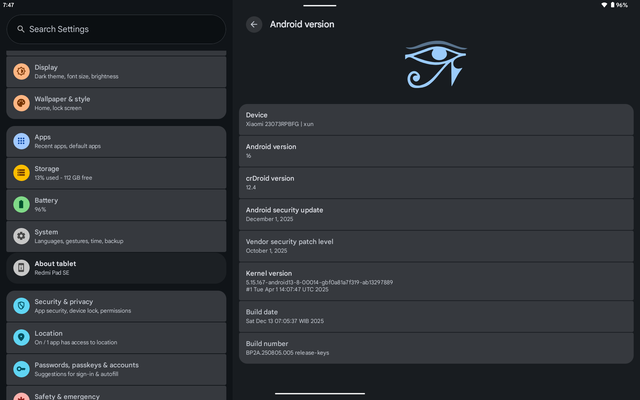 [December 2025] crDroid 12.4 Unofficial For Redmi Pad SE (xun ...